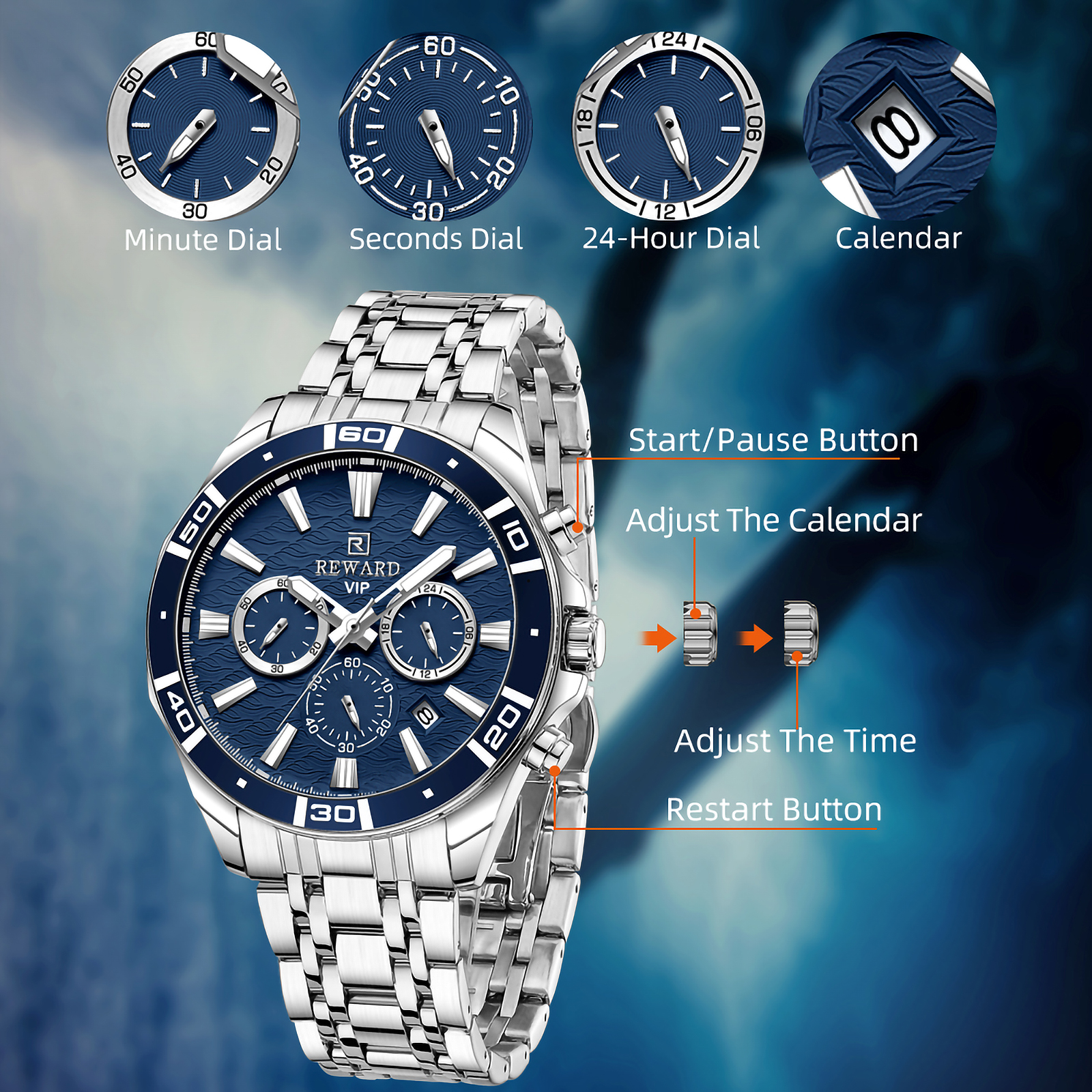 New Design REWARD VIP Business Watches for Men Stainless Quartz ...