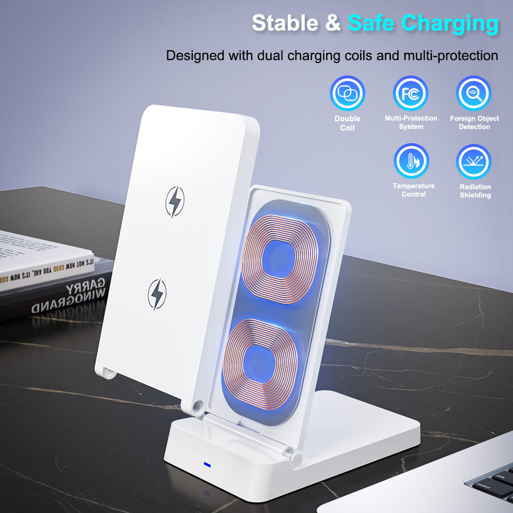 Dual Coil Wireless Charger Stand Pad For iPhone15 14 Pro Max S23 S22 Qi ...