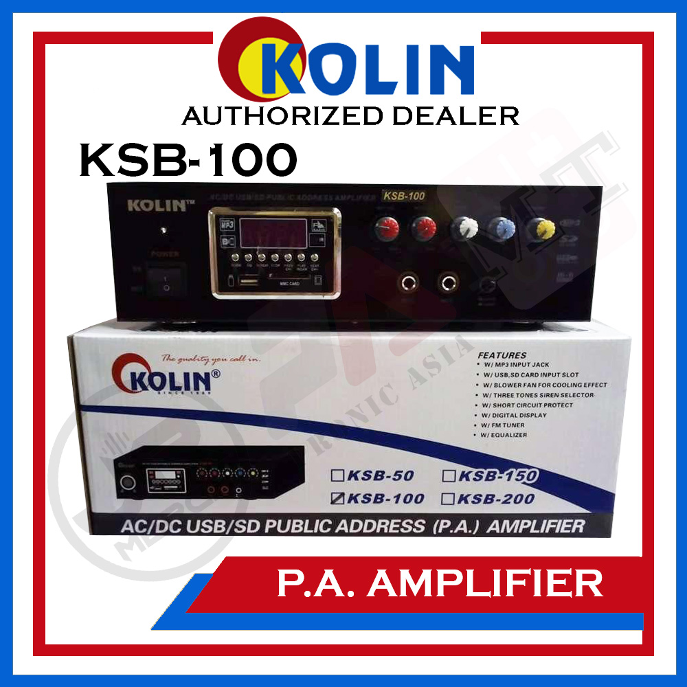 KOLIN (KSB-100) AC/DC 2 channel Public Address Amplifier w/ USB, FM ...