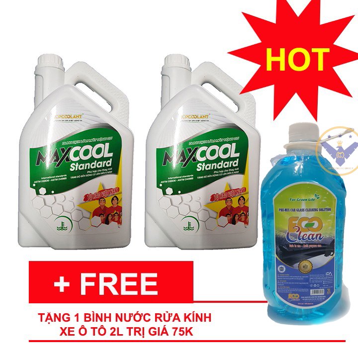 Bộ 2 can nước làm mát xe ô tô màu xanh Maxcool 4L tặng nước rửa kính 2L | Lazada.vn