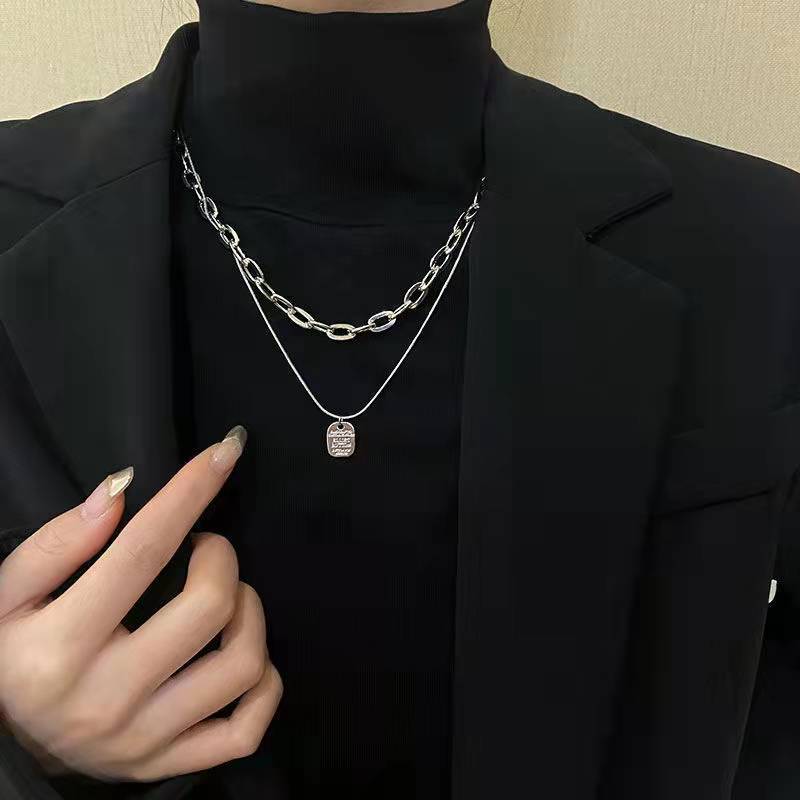 【Clearance Markdowns】Double-layer chain nameplate necklace English high ...