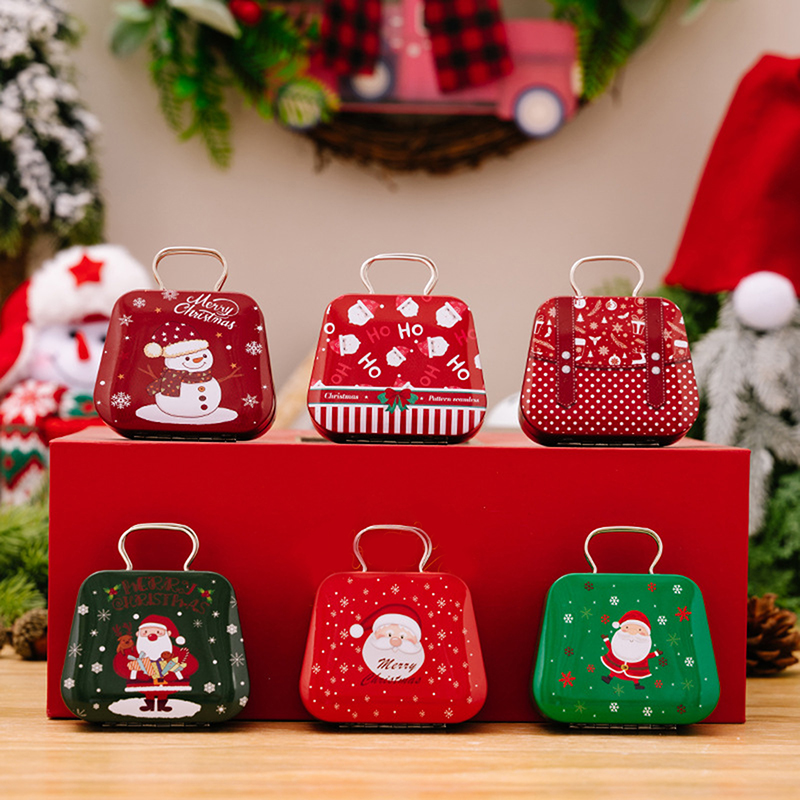 Christmas Tinplate Handbag Candy Box Gift Storage Box Biscuit Can Iron ...