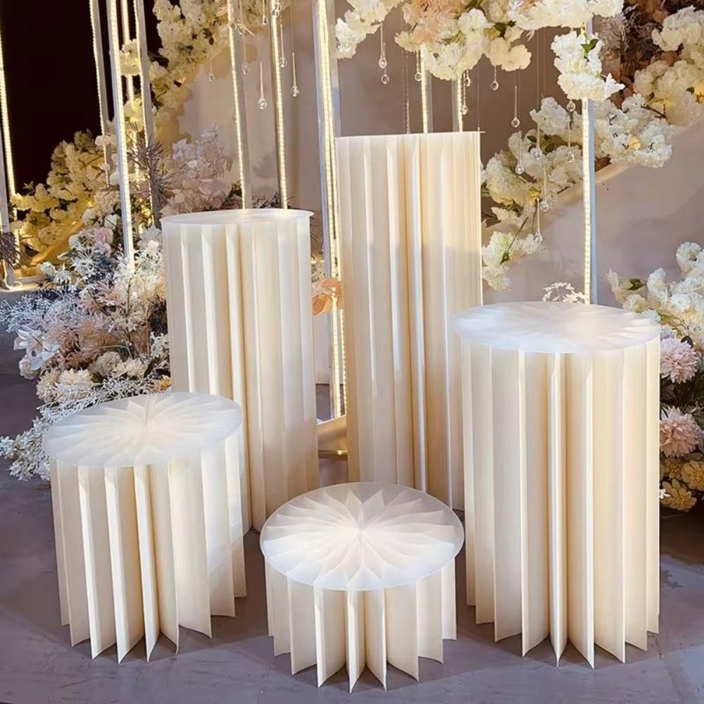 Dessert Stand Foldable Roman Pillar Dessert Rack White Paper Cylinder ...