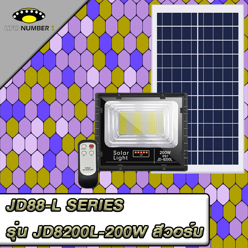 NEW Solar LED สปอตไลท์ โซล่าเซลล์ รุ่น JD-8300L 300W แสงวอมไวท์ เปลี่ยน ...