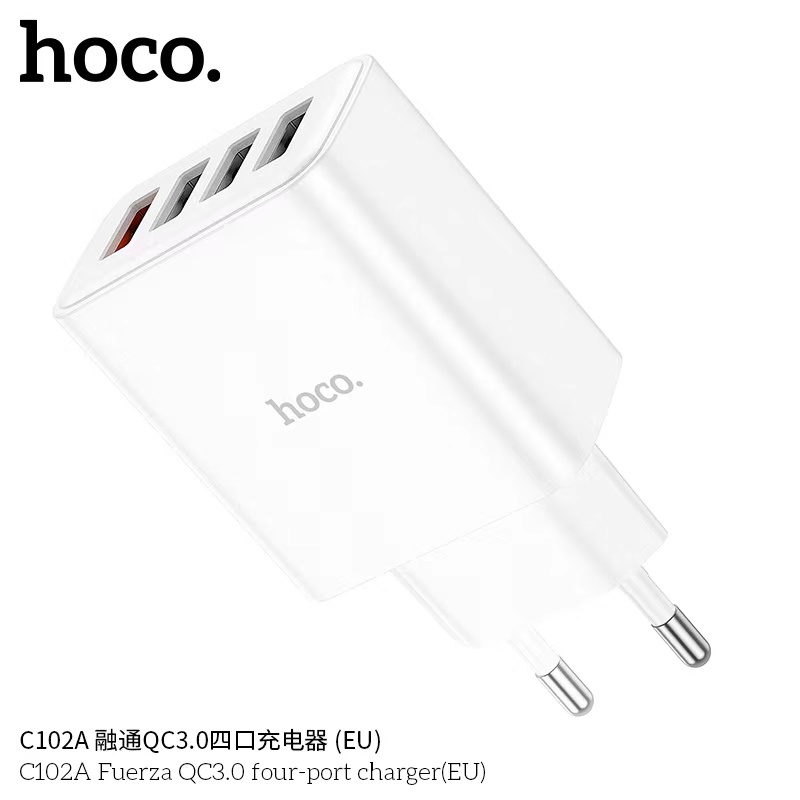 New Hoco C102A QC3.0 four-port charger หัวชาร์จ 4ช่อง ชาร์จเร็ว18W ไม่ร้อน ของเเท้มีประกัน พร้อม ...