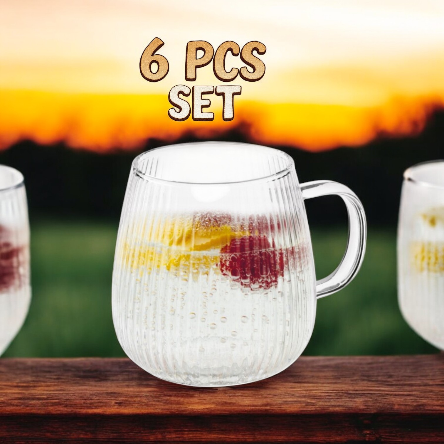 Set of 6 Lightweight Borosilicate Glass Mugs - Scratch-Resistant, 380 ...