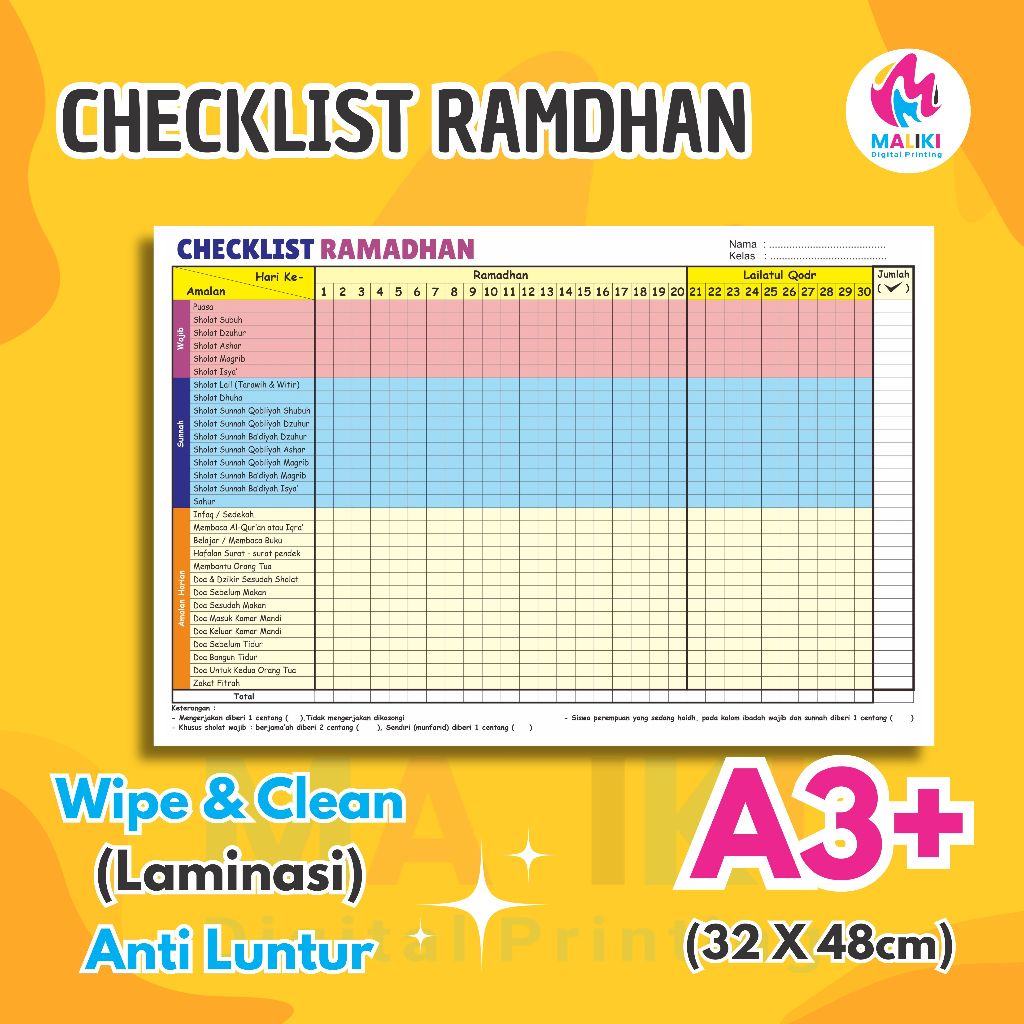 Premium Poster Checklist Ramadhan untuk SD, SMP & SMA | Lazada Indonesia