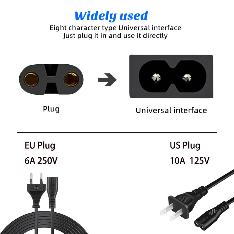 AC Power Cord 2 Prong Compatible PS3 PS5 Speaker Xbox Wall Power Cable ...