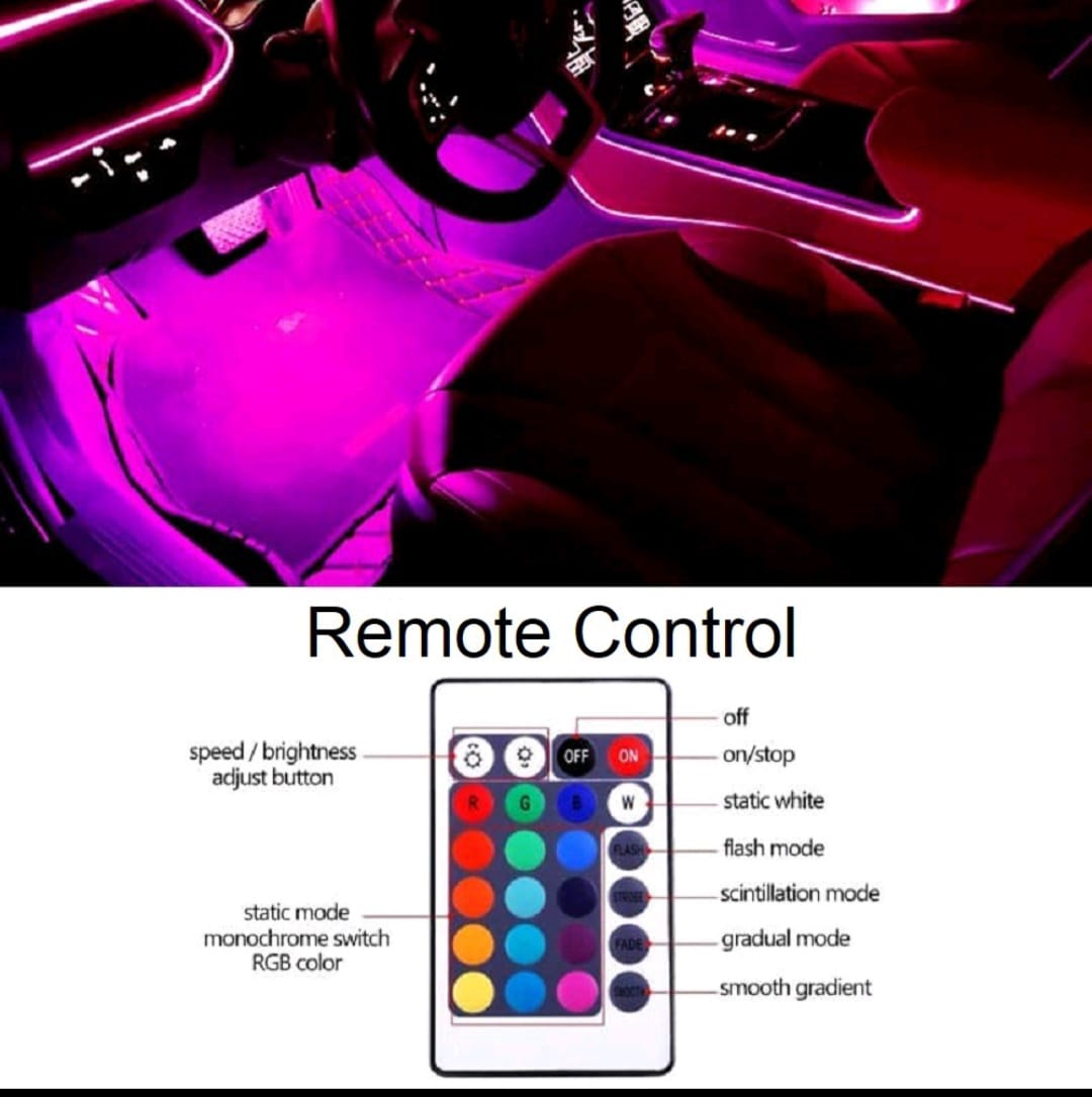 Wireless Remote Control Car RGB LED Neon Interior Light Lamp Strip ...
