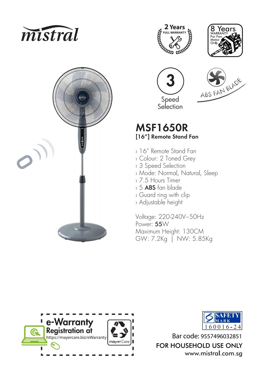 MISTRAL 】 TABLE FAN STAND FAN 12" 16" REMOTE MODEL MANUAL MODEL ...
