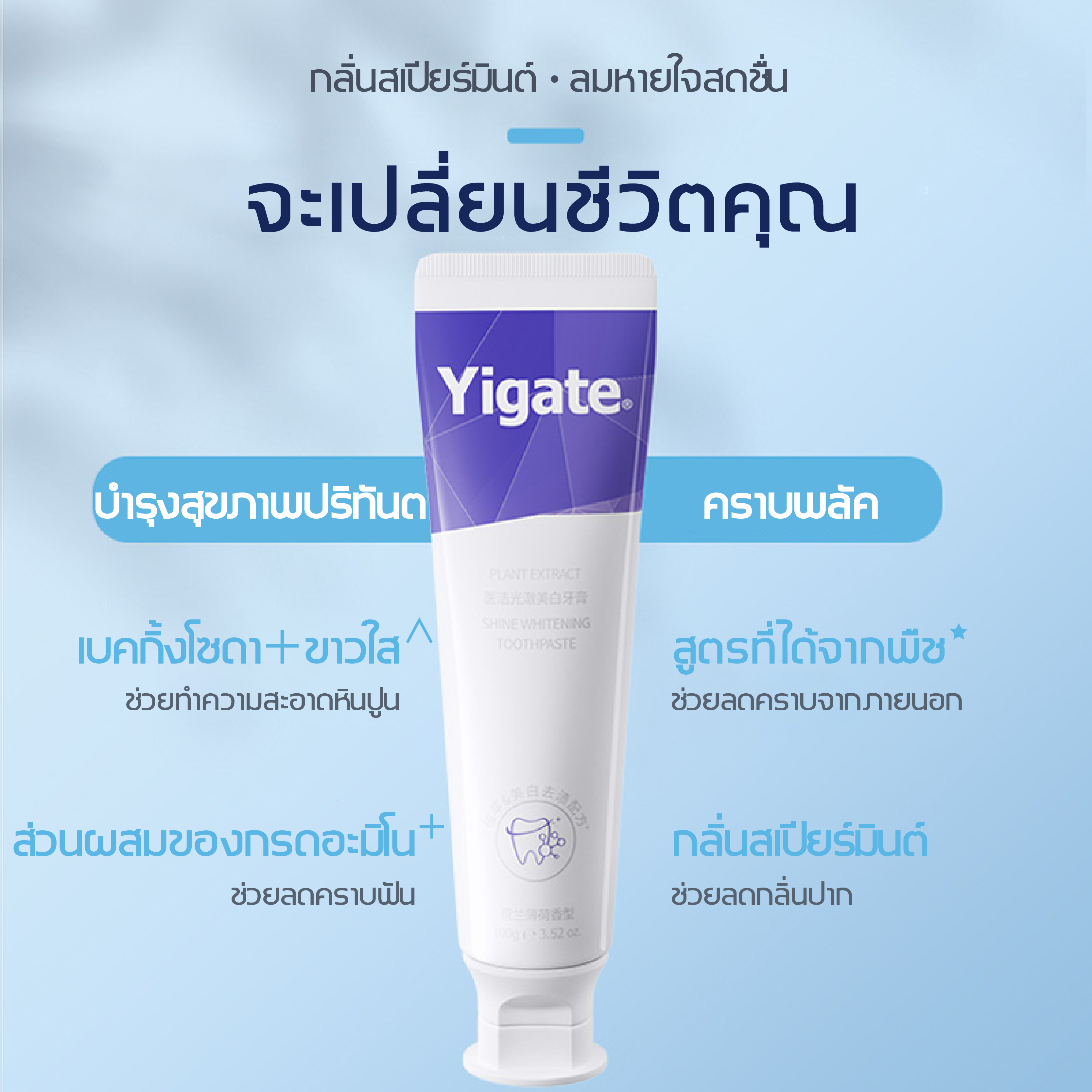 ยาสีฟันฟลูออไรด์ Yigate น้ำยาขัดฟันขาว ยาสีฟัน100 g. (1หลอด)ป้องกันฟัน ...