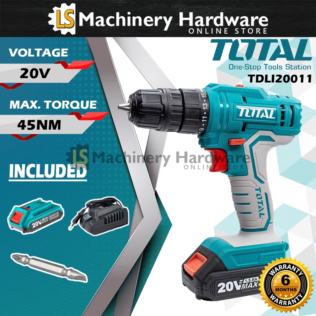 TOTAL 20V 1.5Ah LITHIUM-ION CORDLESS DRILL TDLI20011+ FREE TOTAL SREW ...
