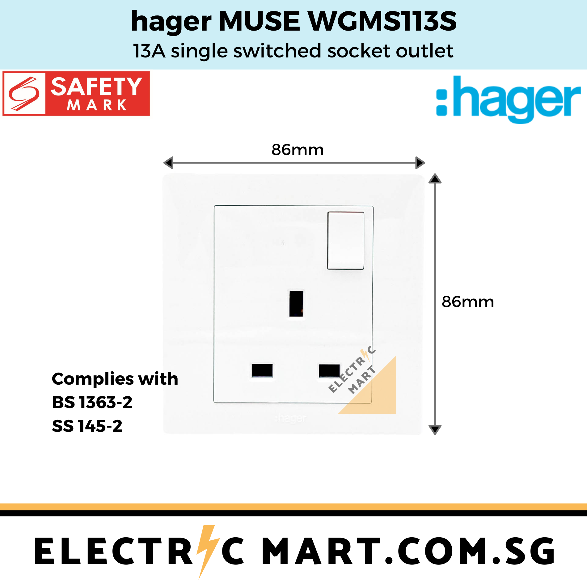 hager MUSE WGMS113S 13A single switched socket outlet c/w M3.5 x 27mm ...