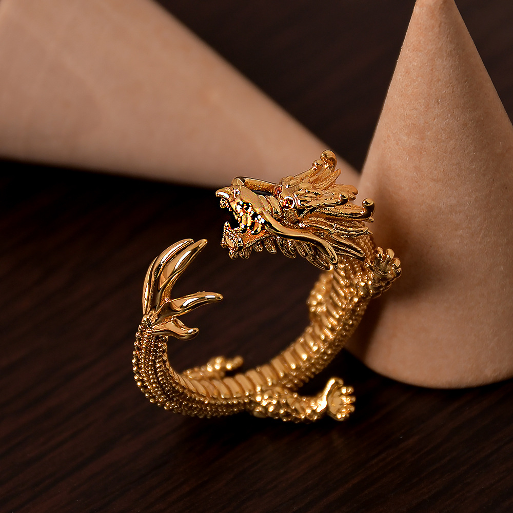 【Special offer】Dragon Retro National Style Golden Dragon Ring Men's ...