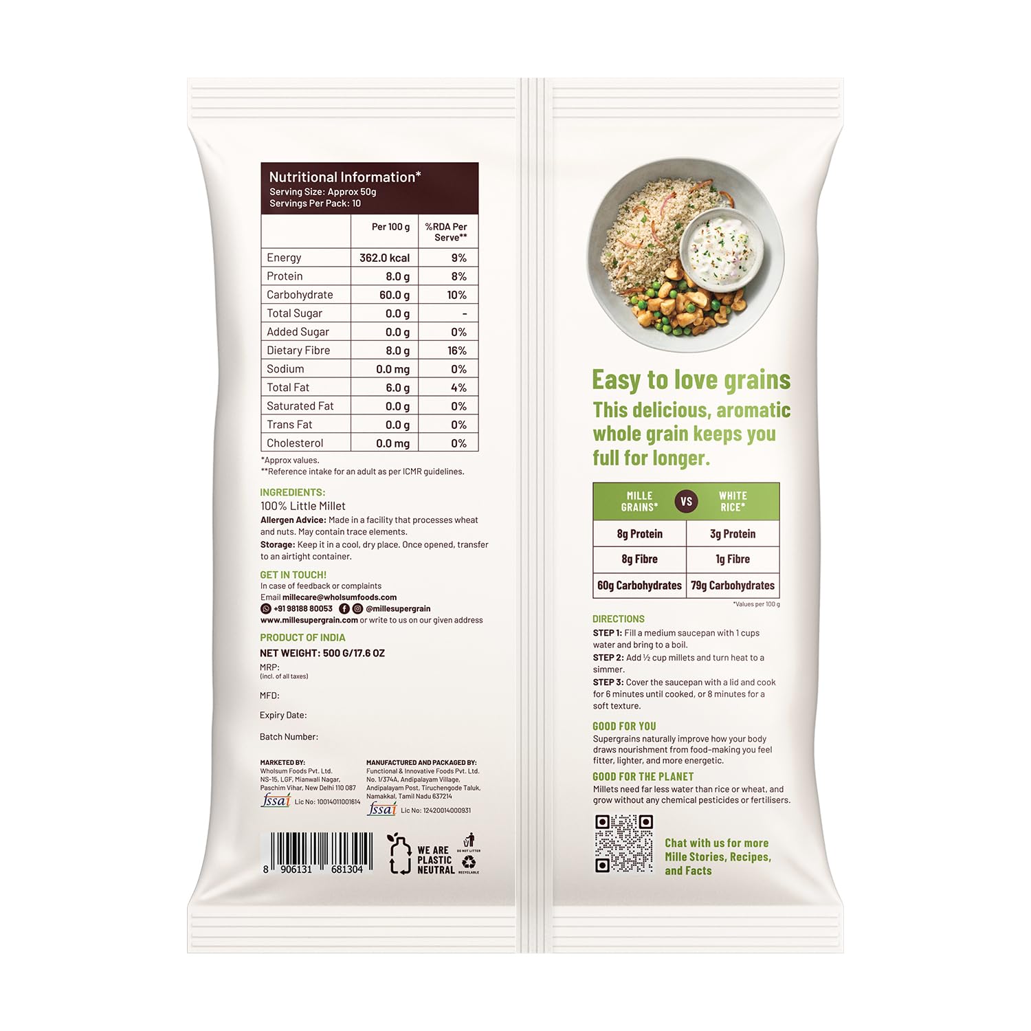 Mille Little Millet Whole Grain | Kutki | Gluten Free | No Chemicals ...