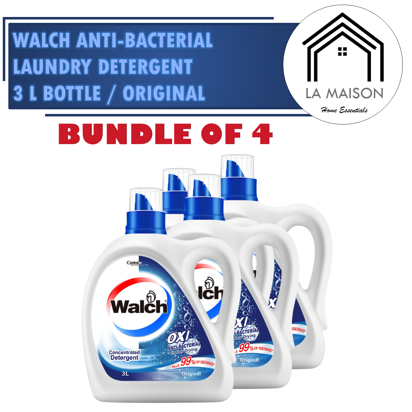 [Bundle of 4] Walch Anti-bacterial Concentrated Laundry Detergent 3L ...