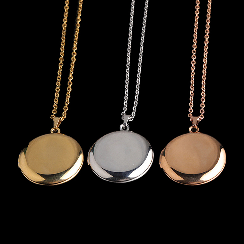 Stainless Steel Photo Locket Necklace 3 Colors Open Round Pendant ...