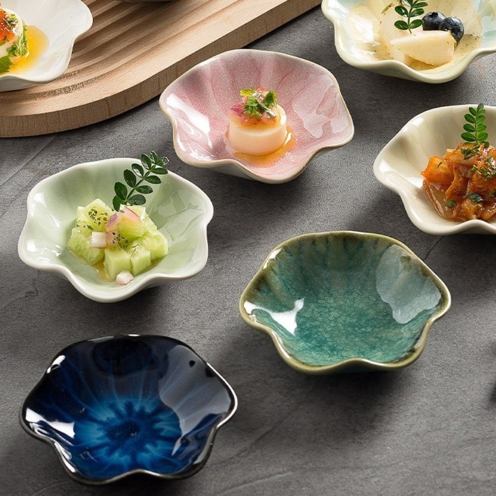 Multi-functional Japanese Style Ceramic Dipping Dish Lotus-shaped Retro ...