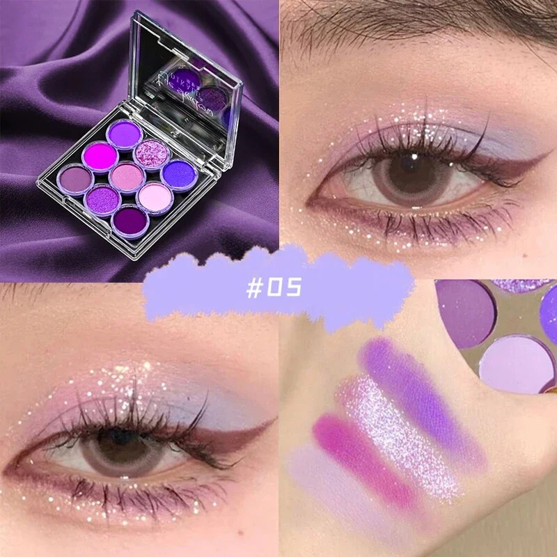 9 Colors Makeup Party Eyeshadow Pallete Shiny Purple Eye Shadow Palette ...
