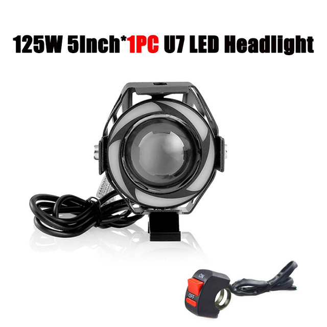 125W RGB Motorcycle headlight with switch U7 LED DRL Moto Spotlight ...
