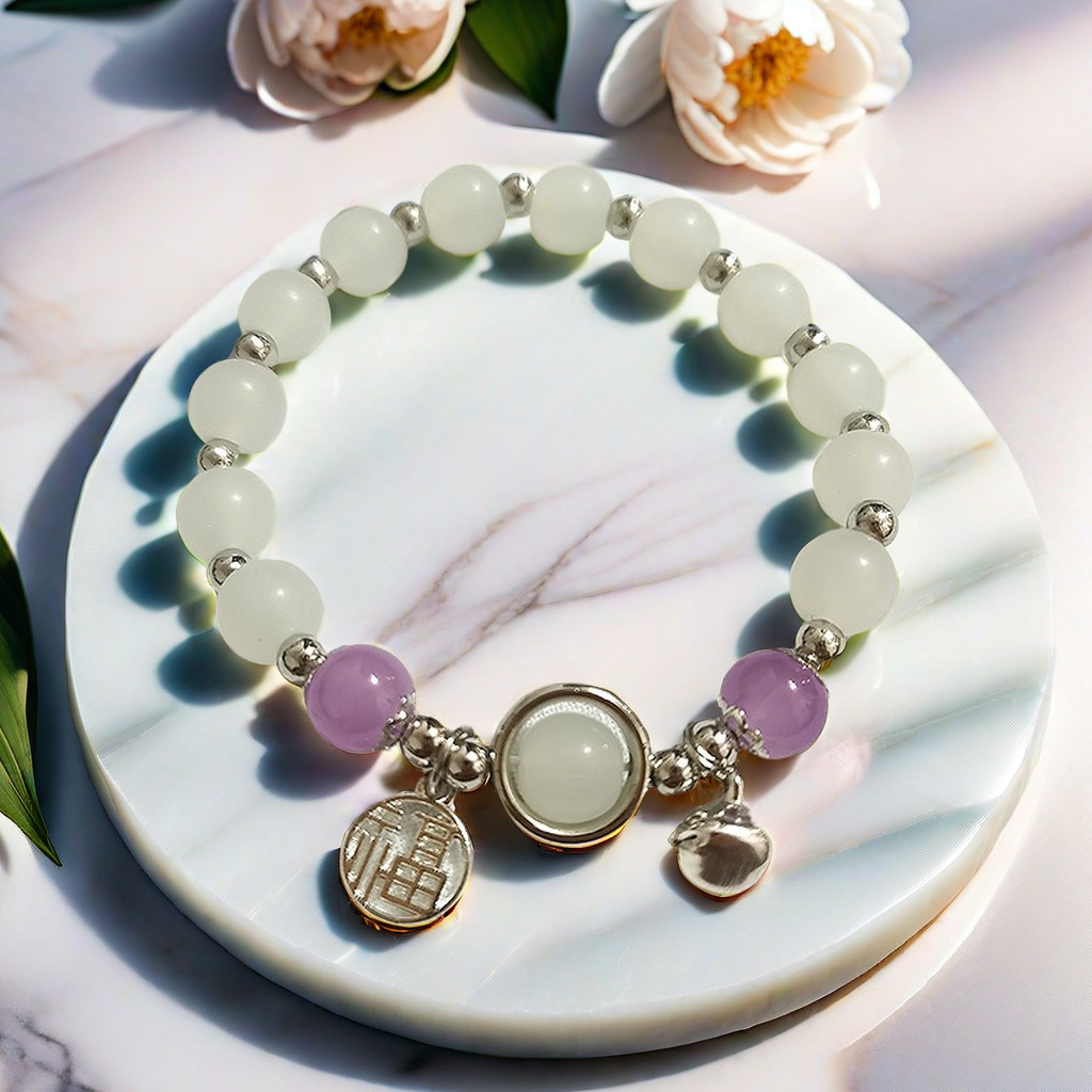 Imitation Cat's Eye Stone Fu Brand Bell Grey Bead Glaze Bracelet Niche ...