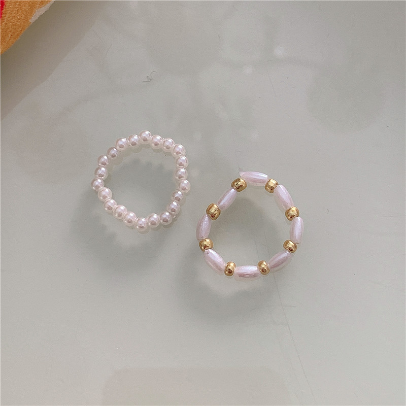 Han Fan Pearl Fashion Stomp Rope Ring Simple Round Water Drop Ring ...