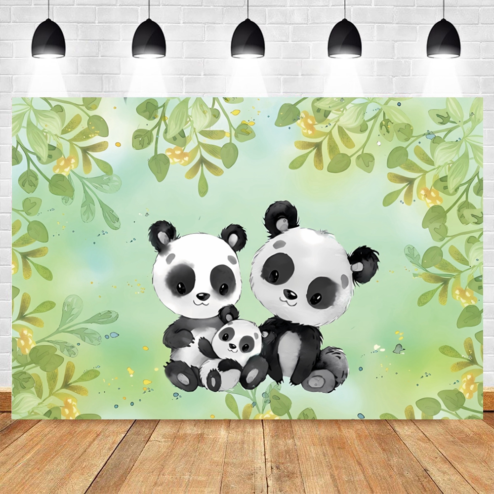 Baby Birthday Cartoon Panda Photography Backdrop Party Decor Green ...
