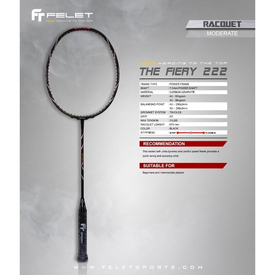 Felet The Fiery 222 4u 82gram 31LBS Racket Badminton Racket Raket ...