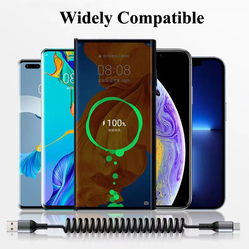 100W 6A Cable Fast Charging Spring Pull Telescopic Cord Type C To Type ...