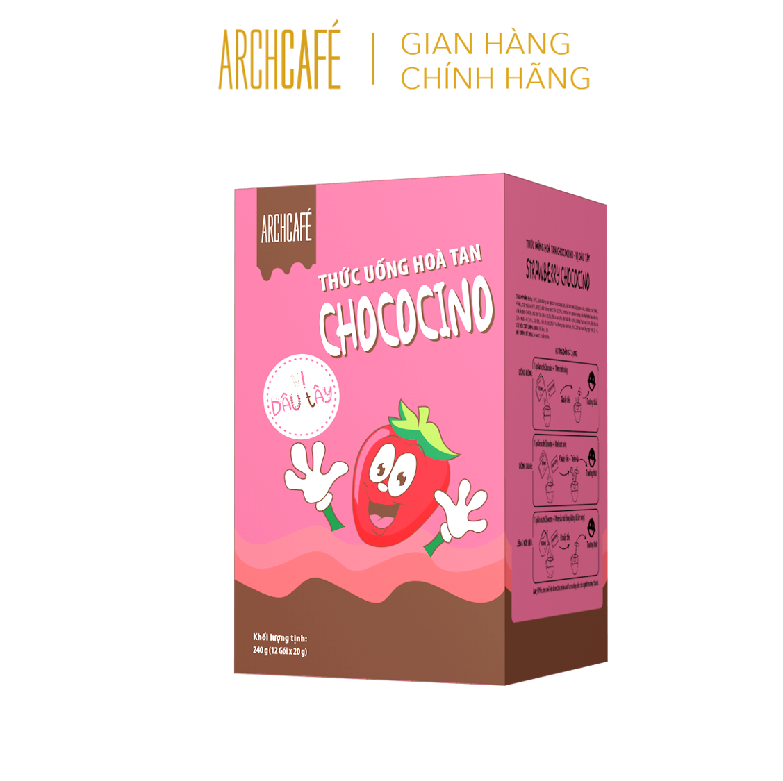 Chocolate Dâu - Choco Cacao hoà tan Archcafé Chococino (hộp 12 gói x ...