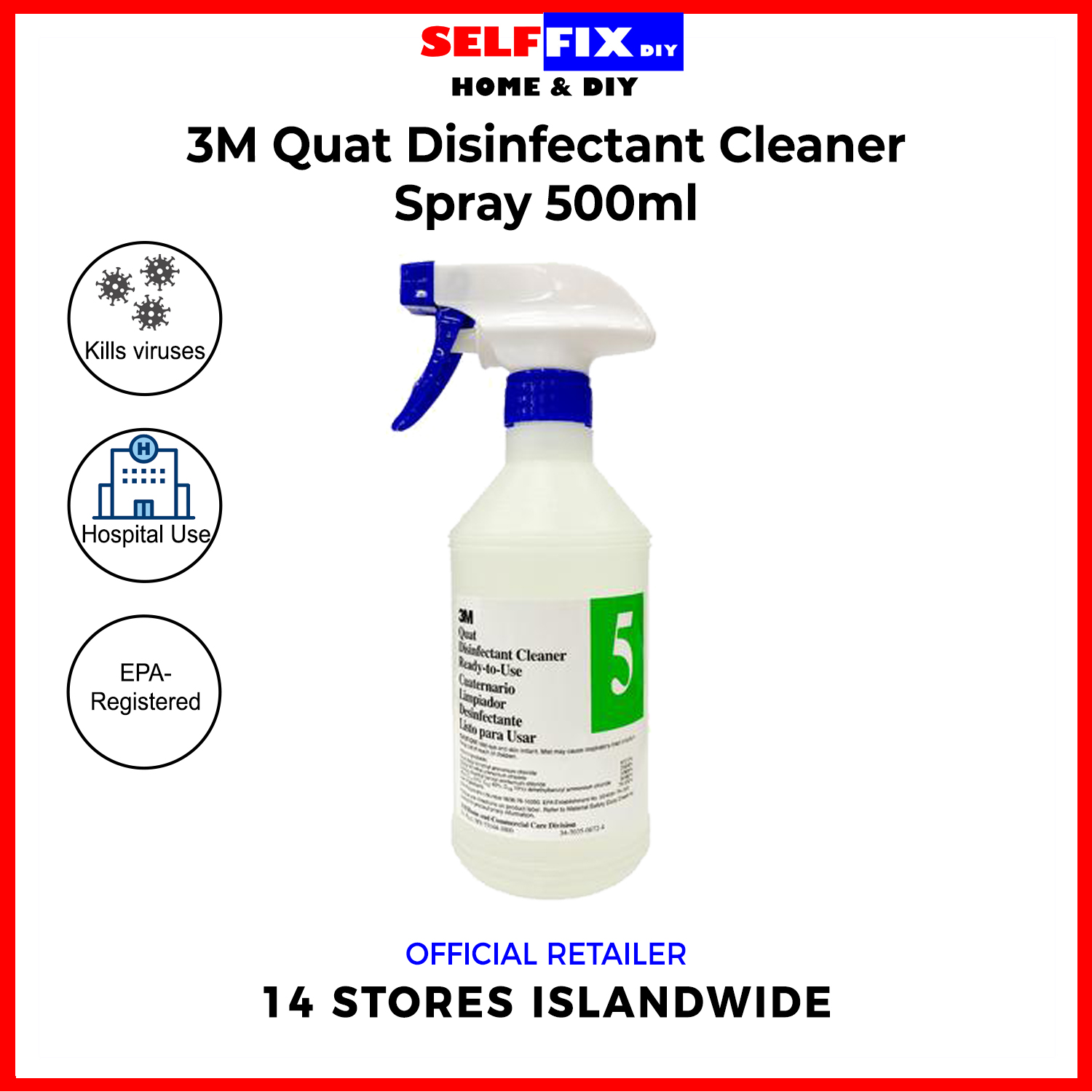 3M Quat Disinfectant Cleaner Concentrate 5H 500ml - EPA Registered ...