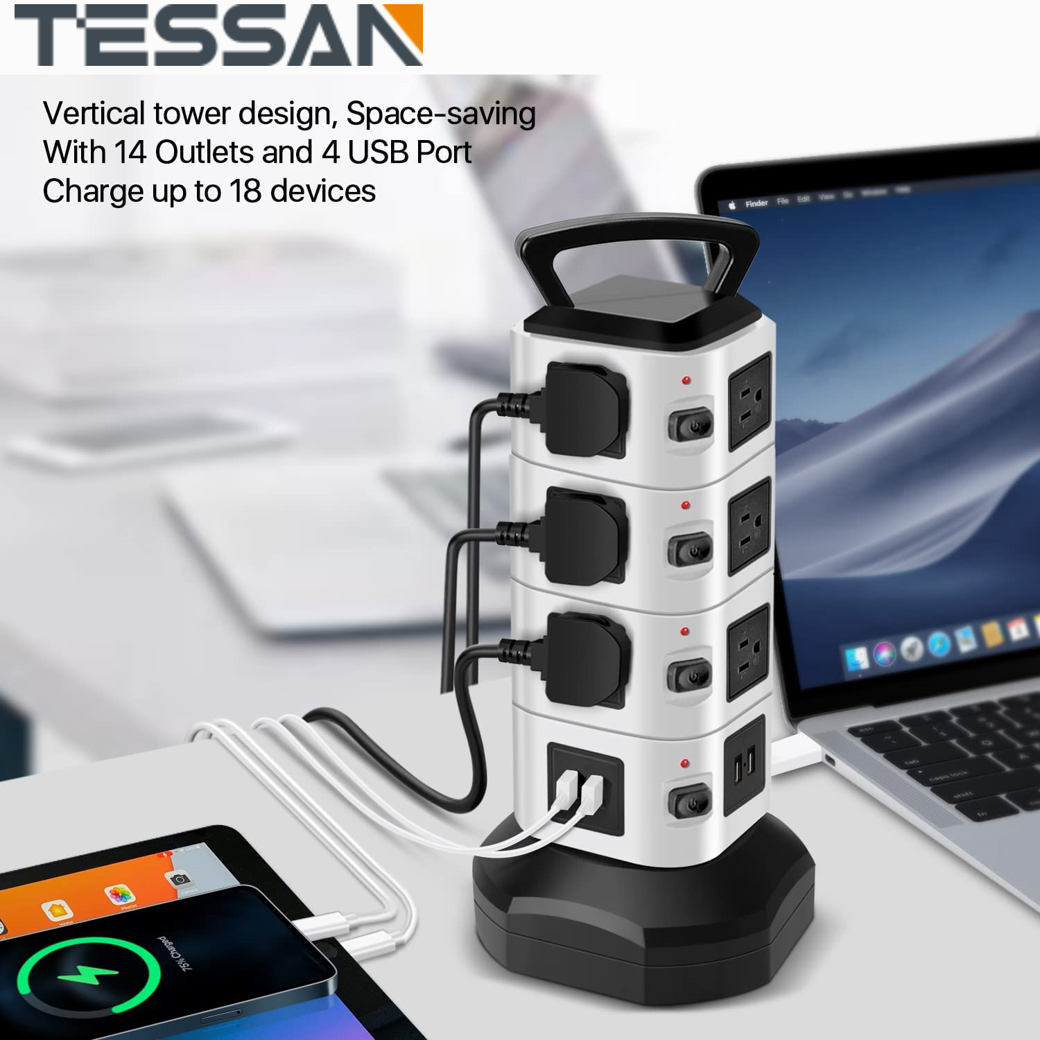 Power Strip Tower Surge Protector - Tower Power Strip with 14 AC ...