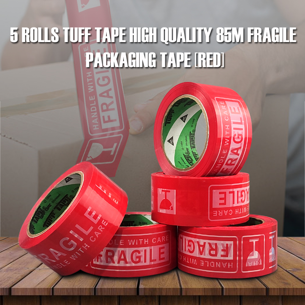 5 ROLLS TUFF TAPE HIGH QUALITY 85M FRAGILE PACKAGING TAPE [RED] | Lazada PH