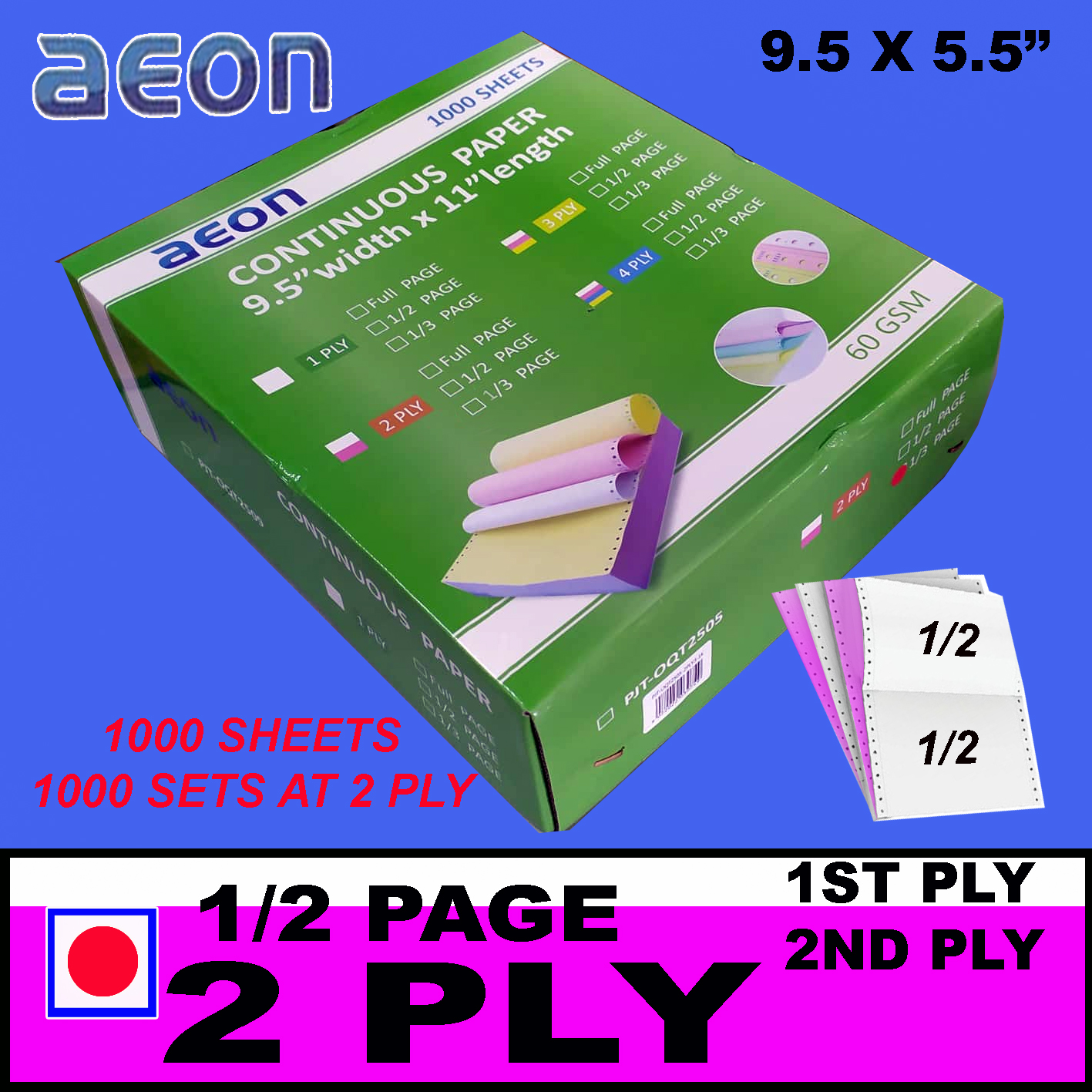 AEON 2Ply Carbonless Continuous Form Paper 1Half 1000Sheets 1000Sets 9 ...
