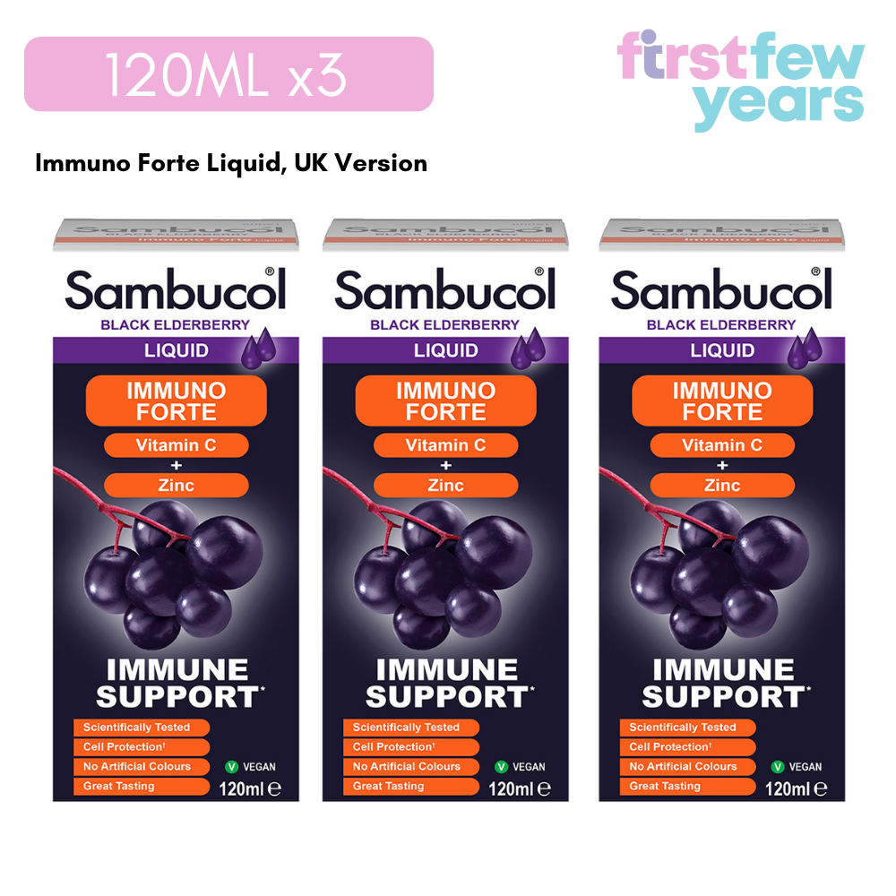 Sambucol Immuno Forte Liquid, UK Version, 120ml x 3 (For 3y+) [3-Pack ...