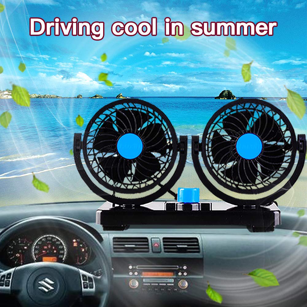 JBox#12V Double Headed Car Fan 360 Degrees Vehicle Electronic Fan ...