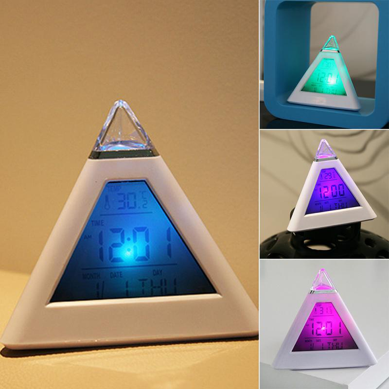 【New Arrivals】LED Digital Clock Pyramid Shape Change Color Temperature ...