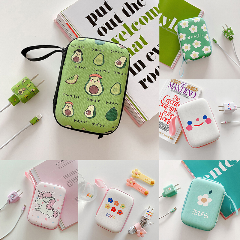 Cute Cartoon Fruit Flower Pattern Headphone Data Cable Storage Bags ...