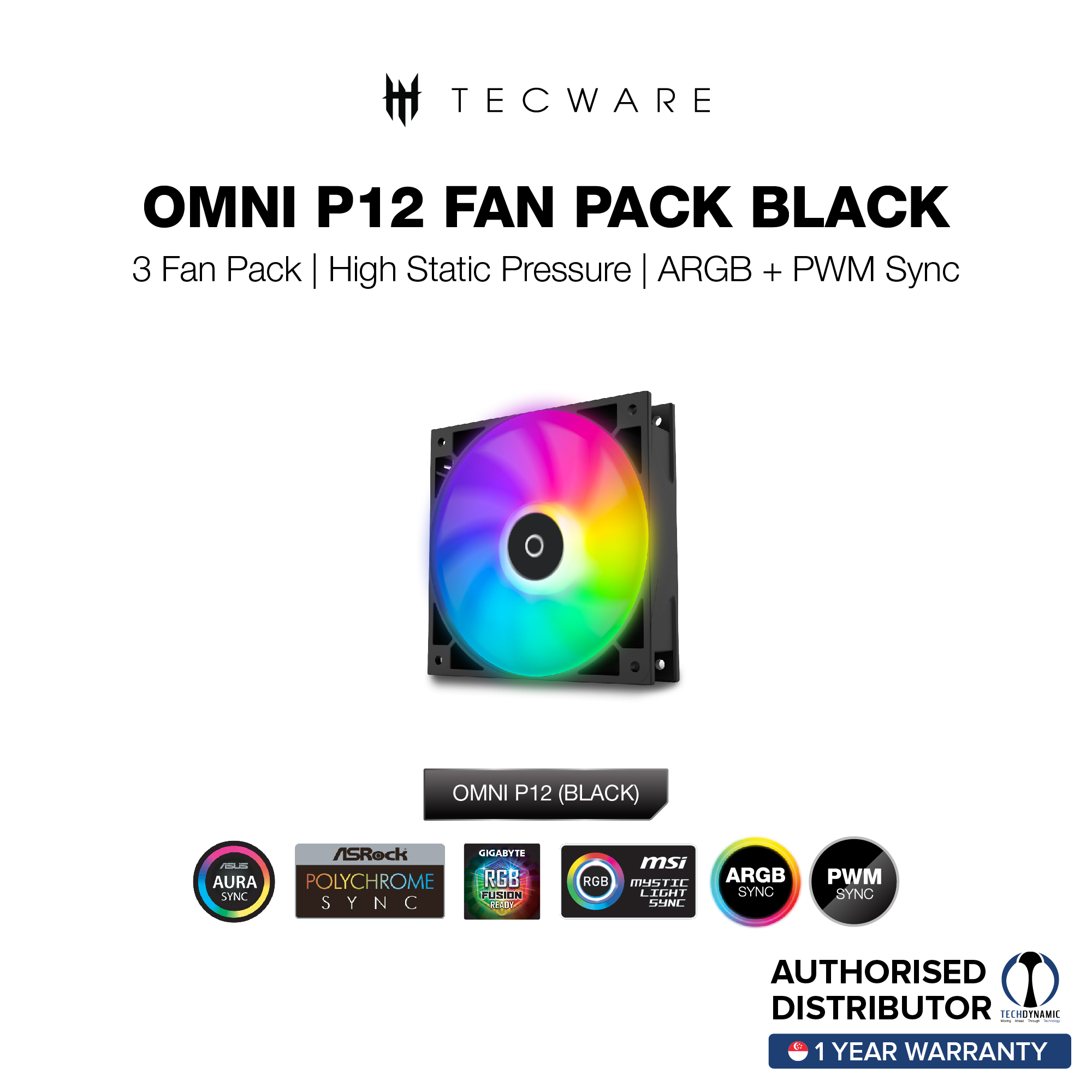 Tecware Omni P12 / P14 Fan Packs, 4pin PWM + 3pin ARGB, 1800 RPM, PWM ...