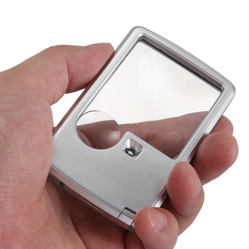 Silver Tone Shell LED Illuminated Magnifying Glass Pocket Magnifier 3X ...