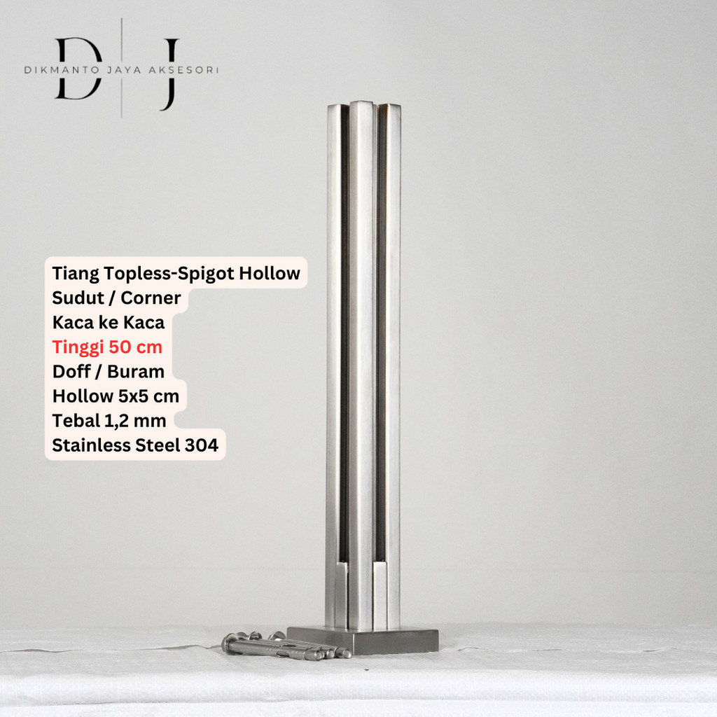 Tiang Railing Kaca Topless Glass 50 CM Doff Sudut Stainless Steel 304 ...