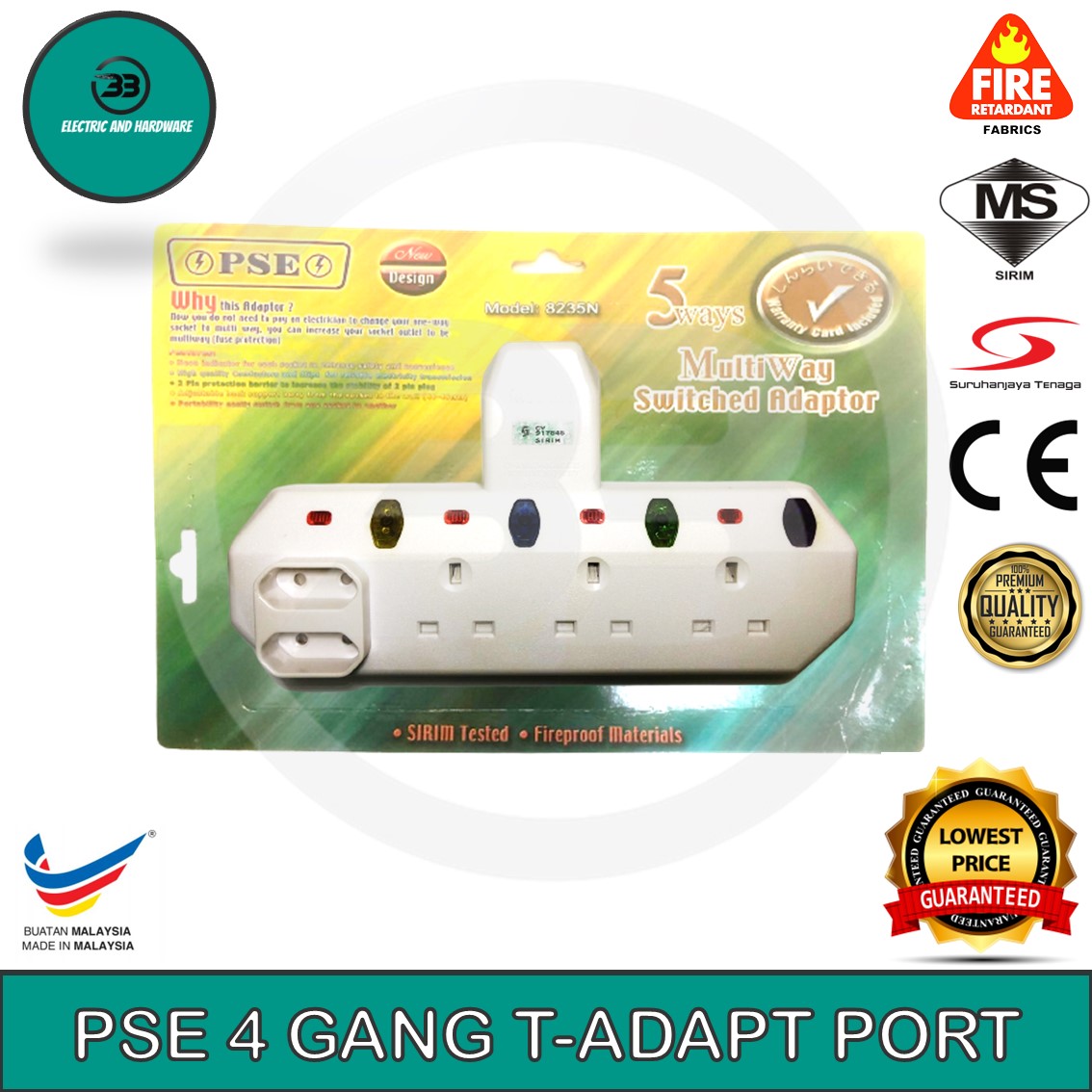 (SIRIM) PSE T-Adaport Multi Adaptor 3pin Universal Outlet USB Extension Plug Trailing Socket ...