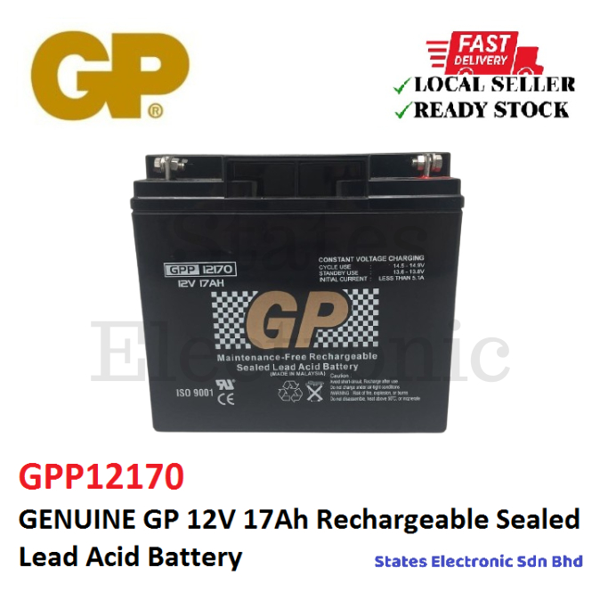GENUINE GP 12V 17Ah Rechargeable Sealed Lead Acid Battery - GPP12170 ...