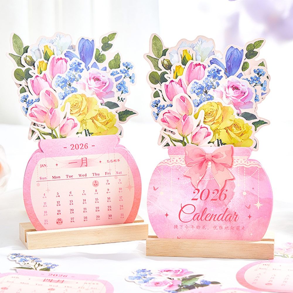 New Wooden Base 2026 Desktop Calendar Detachable Base DIY Bloomy ...
