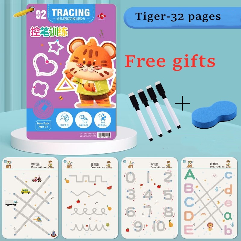32 Pages Tracing Books for Kids Erasable Pen Logical Thinking Training ...