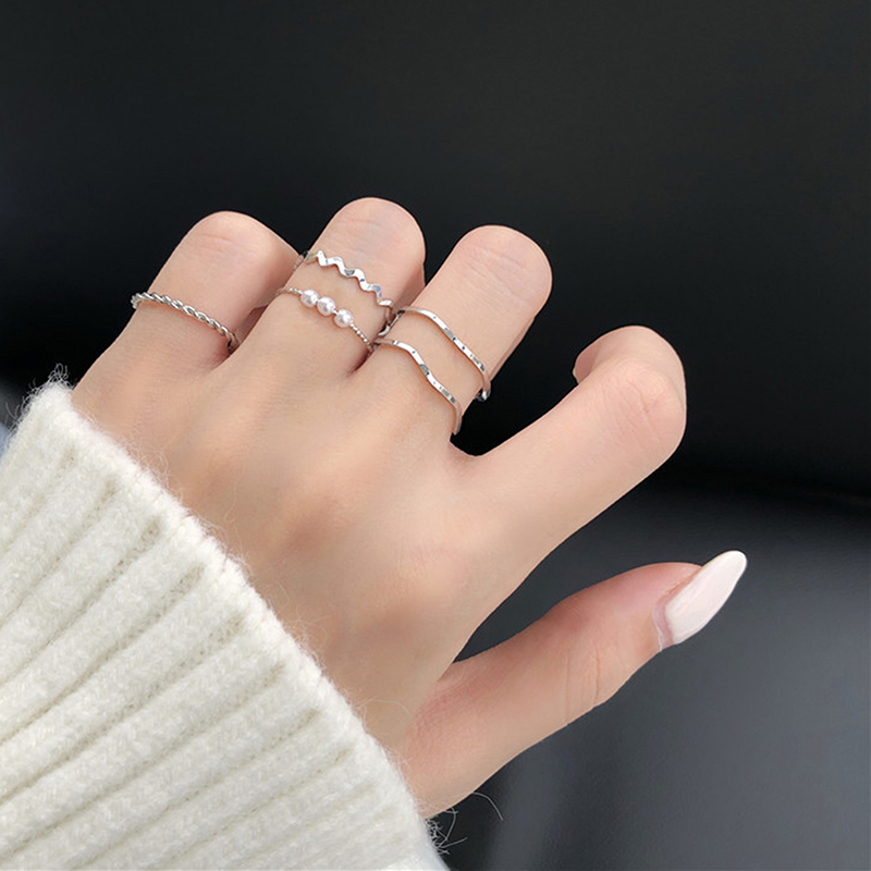 5Pcs/set Fashion Rings Set Metal Hollow Round Opening Women Finger Ring ...