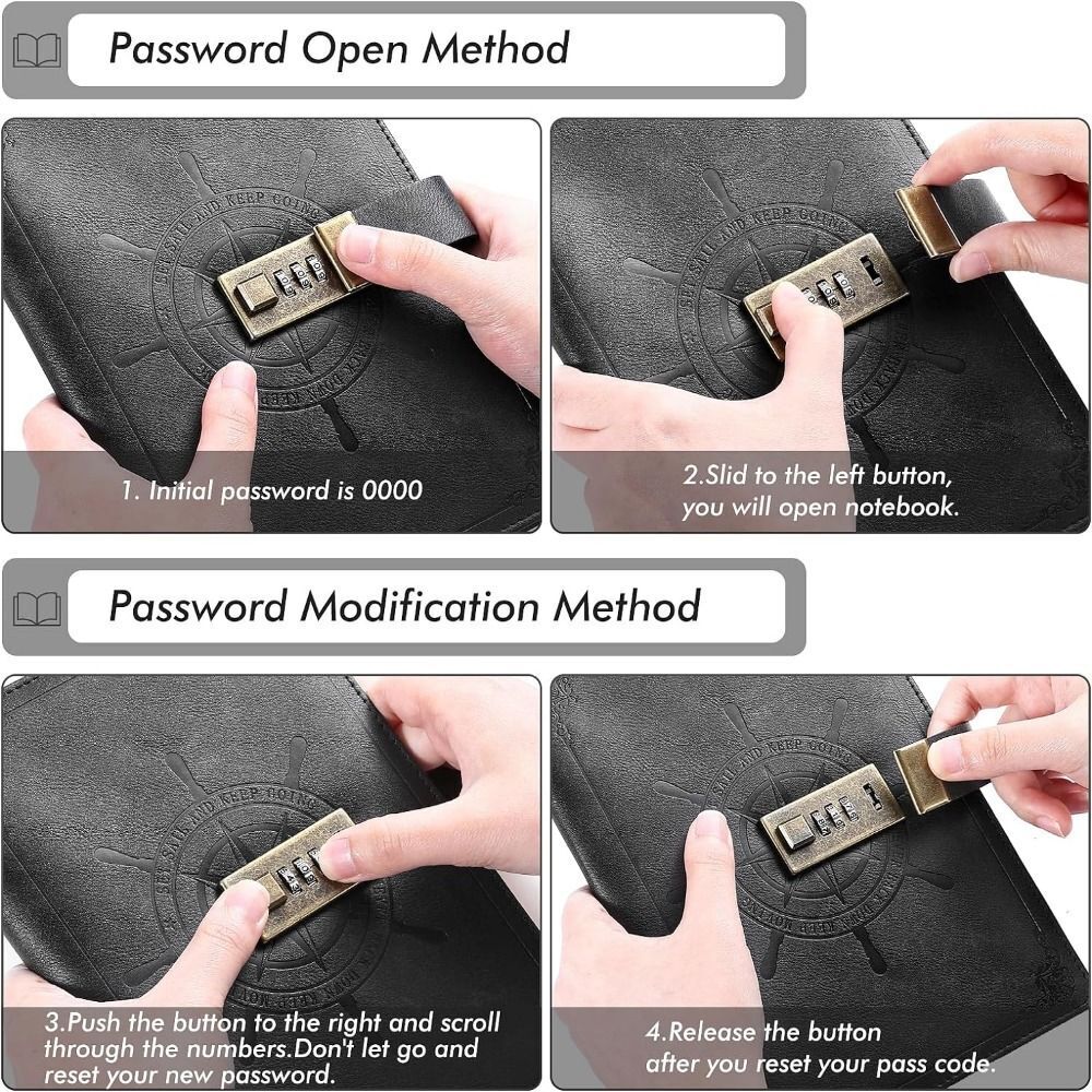 【Special offer】A5 Retro Pas Lock Notebook With Lock Voyage Travel Diary ...