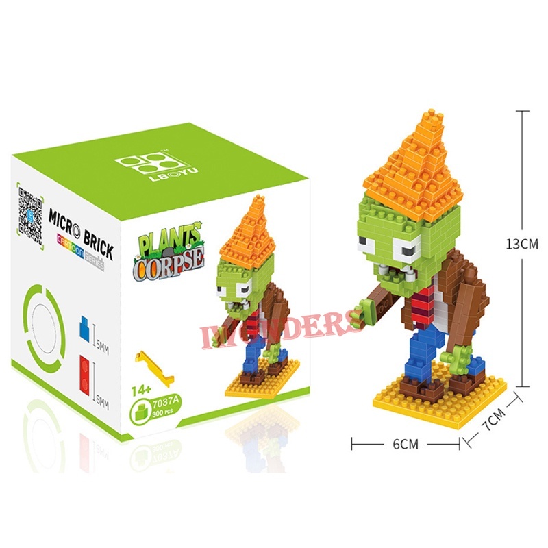 Nano Block Plants Vs. Zombies Building Block Pea Shooter Big-Mouthed ...