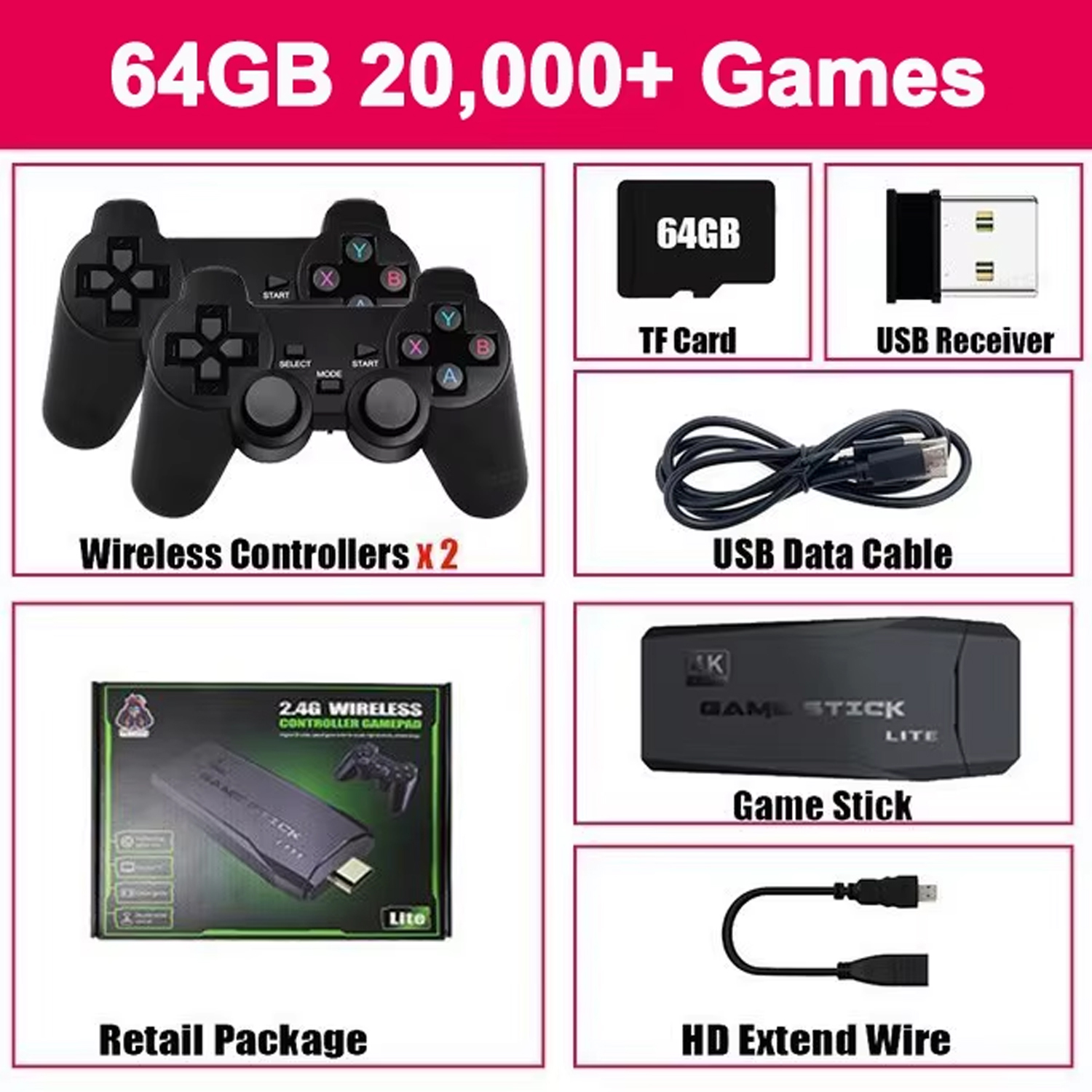 M8 Game Stick M8 วิดีโอเกมคอนโซลไร้สายควบคุม2.4G กล่องวิดีโอเกม 4K HDMI ...