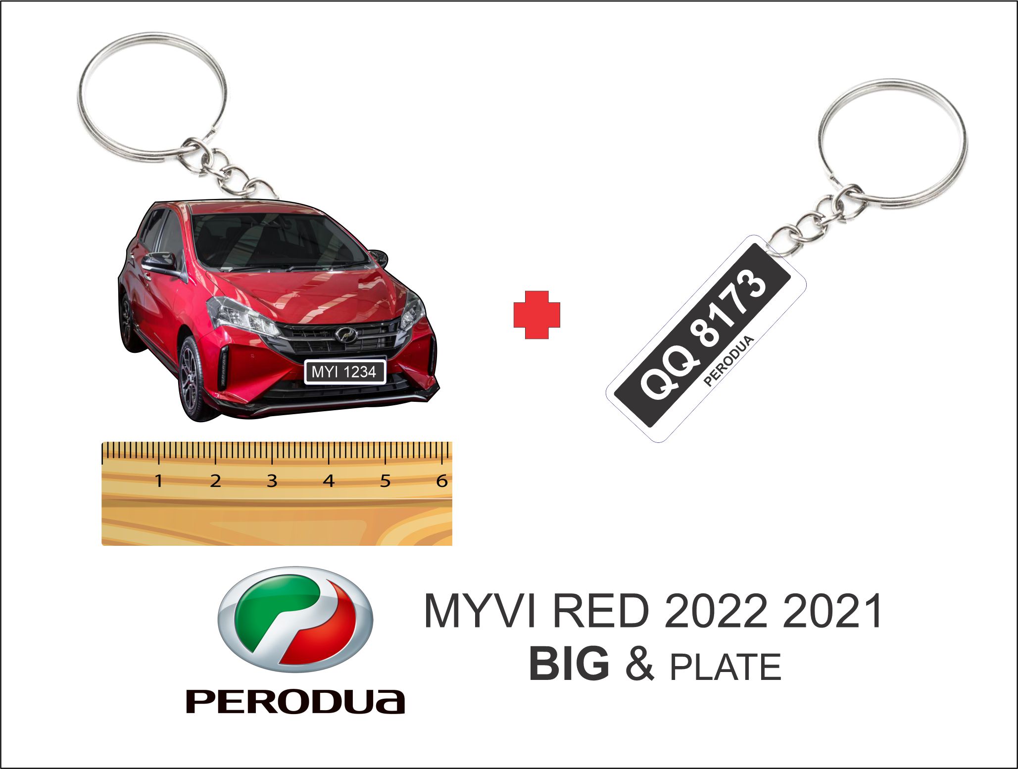 perodua Myvi 2022 red keychain 2d myvi red myvi merah | Lazada